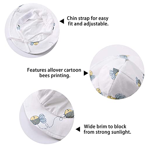 pureborn Unisex Baby Cotton Sun Hat Wide Brims with Straps Bucket Hat Cartoon Bees 3-6 Months