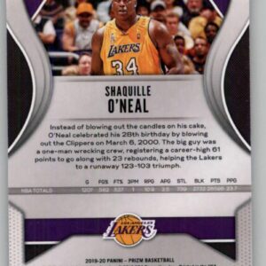 2019-20 Prizm NBA #11 Shaquille O'Neal Los Angeles Lakers Official Panini Basketball Trading Card