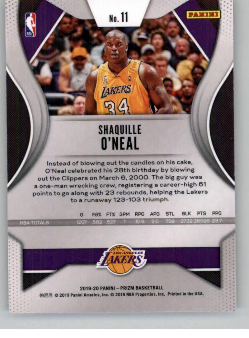 2019-20 Prizm NBA #11 Shaquille O'Neal Los Angeles Lakers Official Panini Basketball Trading Card