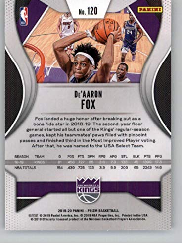 2019-20 Prizm NBA #120 De'Aaron Fox Sacramento Kings Official Panini Basketball Trading Card