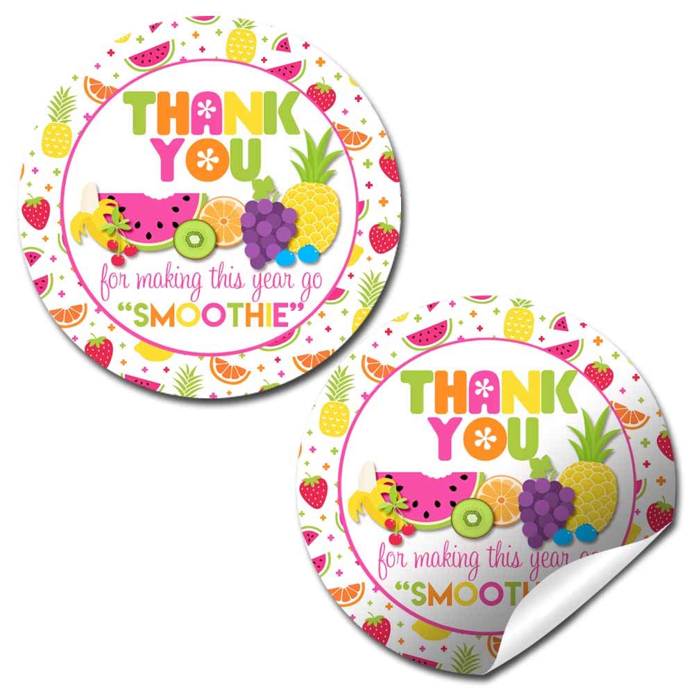 Tutti Fruitti Smoothie Fruit Themed Teacher Appreciation Thank You Sticker Labels, 40 2" Party Circle Stickers by AmandaCreation, Great for Envelope Seals & Gift Bags