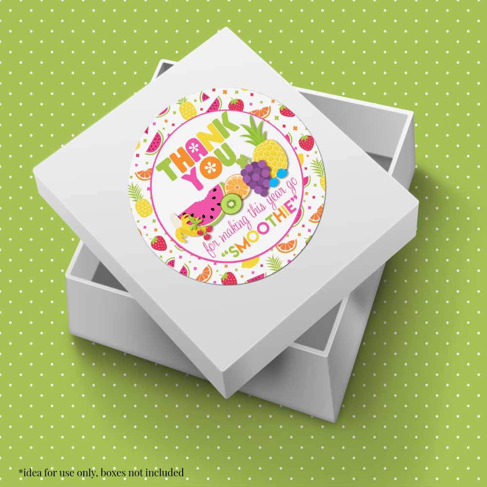 Tutti Fruitti Smoothie Fruit Themed Teacher Appreciation Thank You Sticker Labels, 40 2" Party Circle Stickers by AmandaCreation, Great for Envelope Seals & Gift Bags