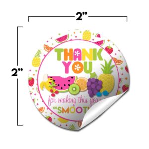 Tutti Fruitti Smoothie Fruit Themed Teacher Appreciation Thank You Sticker Labels, 40 2" Party Circle Stickers by AmandaCreation, Great for Envelope Seals & Gift Bags