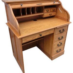 Small Roll Top Desk for Home Office Or Student Solid Oak Wood Single Pedestal 40.5Wx24Dx45H Harvest Stain Quality Crafted Construction Locking File Drawers Dovetailed Secretary Desk Easy Assembly