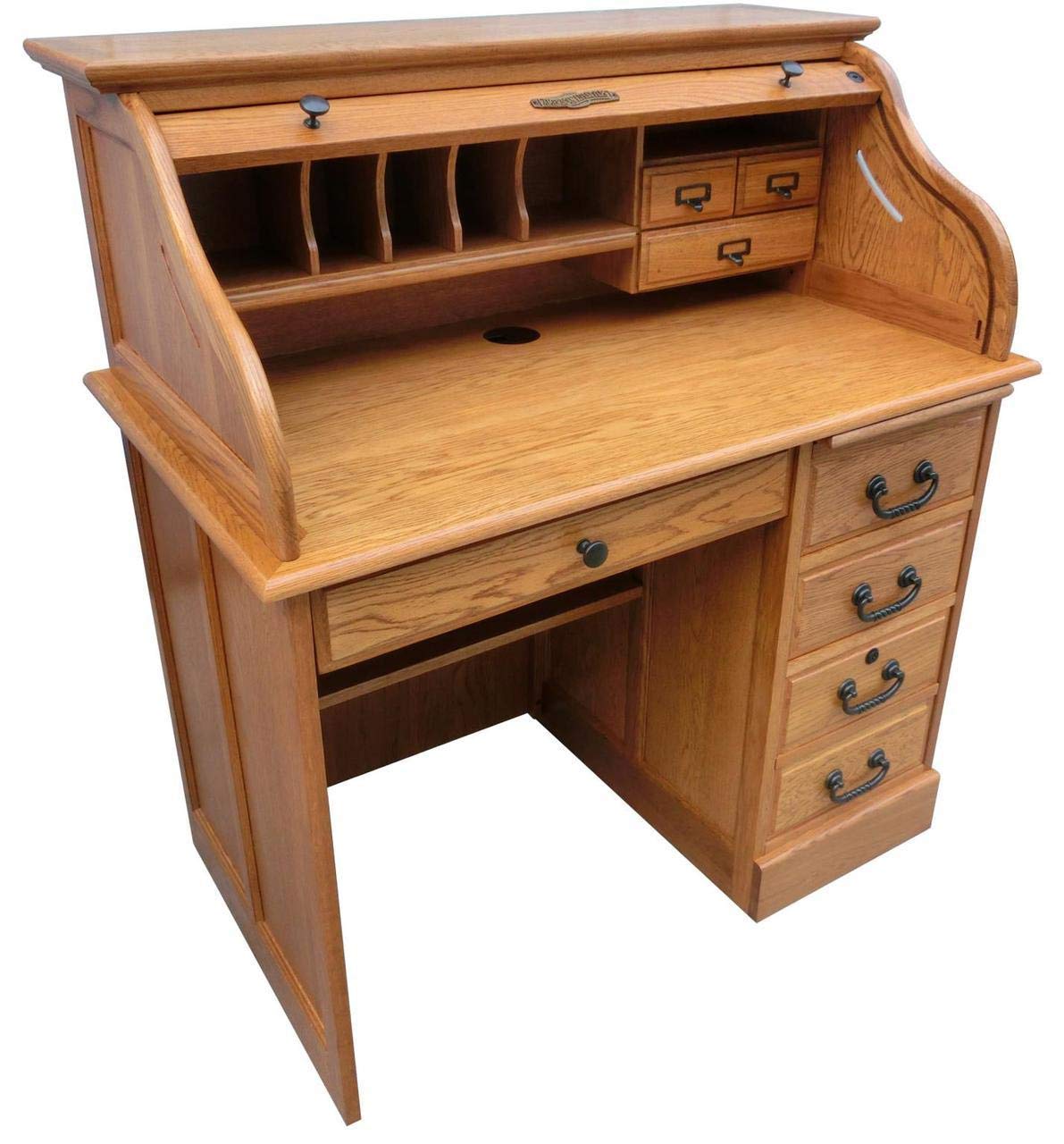 Small Roll Top Desk for Home Office Or Student Solid Oak Wood Single Pedestal 40.5Wx24Dx45H Harvest Stain Quality Crafted Construction Locking File Drawers Dovetailed Secretary Desk Easy Assembly