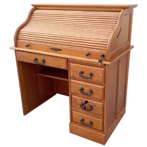 Small Roll Top Desk for Home Office Or Student Solid Oak Wood Single Pedestal 40.5Wx24Dx45H Harvest Stain Quality Crafted Construction Locking File Drawers Dovetailed Secretary Desk Easy Assembly