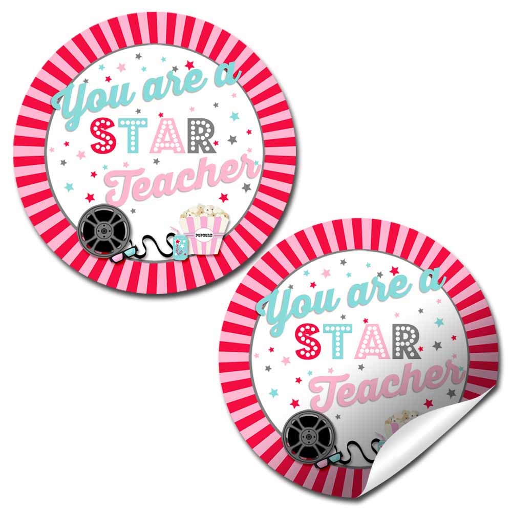 You’re A Star Movie Themed Teacher Appreciation Thank You Sticker Labels, 40 2" Party Circle Stickers by AmandaCreation, Great for Envelope Seals & Gift Bags