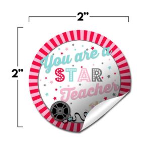 You’re A Star Movie Themed Teacher Appreciation Thank You Sticker Labels, 40 2" Party Circle Stickers by AmandaCreation, Great for Envelope Seals & Gift Bags