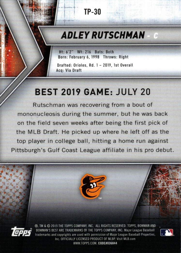 2019 Bowman's Best Baseball #TP-30 Adley Rutschman Pre-Rookie Card