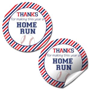 baseball home run sports themed teacher appreciation thank you sticker labels, 40 2" party circle stickers by amandacreation, great for envelope seals & gift bags