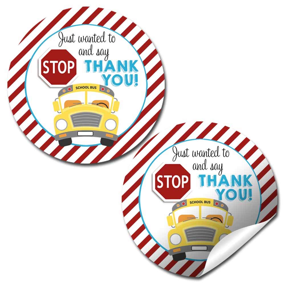 Stop to Say Thanks Traffic Themed School Bus Driver Appreciation Thank You Sticker Labels, 40 2" Party Circle Stickers by AmandaCreation, Great for Envelope Seals & Gift Bags