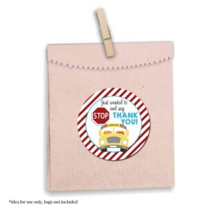 Stop to Say Thanks Traffic Themed School Bus Driver Appreciation Thank You Sticker Labels, 40 2" Party Circle Stickers by AmandaCreation, Great for Envelope Seals & Gift Bags