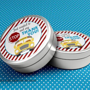 Stop to Say Thanks Traffic Themed School Bus Driver Appreciation Thank You Sticker Labels, 40 2" Party Circle Stickers by AmandaCreation, Great for Envelope Seals & Gift Bags