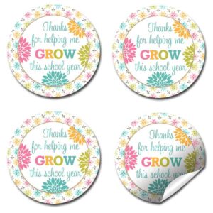 Helping Me Grow Flower Themed Teacher Appreciation Thank You Sticker Labels, 40 2" Party Circle Stickers by AmandaCreation, Great for Envelope Seals & Gift Bags