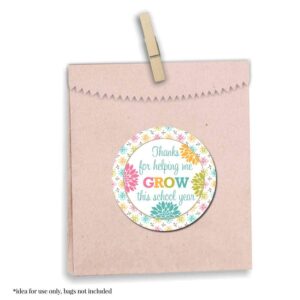 Helping Me Grow Flower Themed Teacher Appreciation Thank You Sticker Labels, 40 2" Party Circle Stickers by AmandaCreation, Great for Envelope Seals & Gift Bags