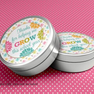 Helping Me Grow Flower Themed Teacher Appreciation Thank You Sticker Labels, 40 2" Party Circle Stickers by AmandaCreation, Great for Envelope Seals & Gift Bags