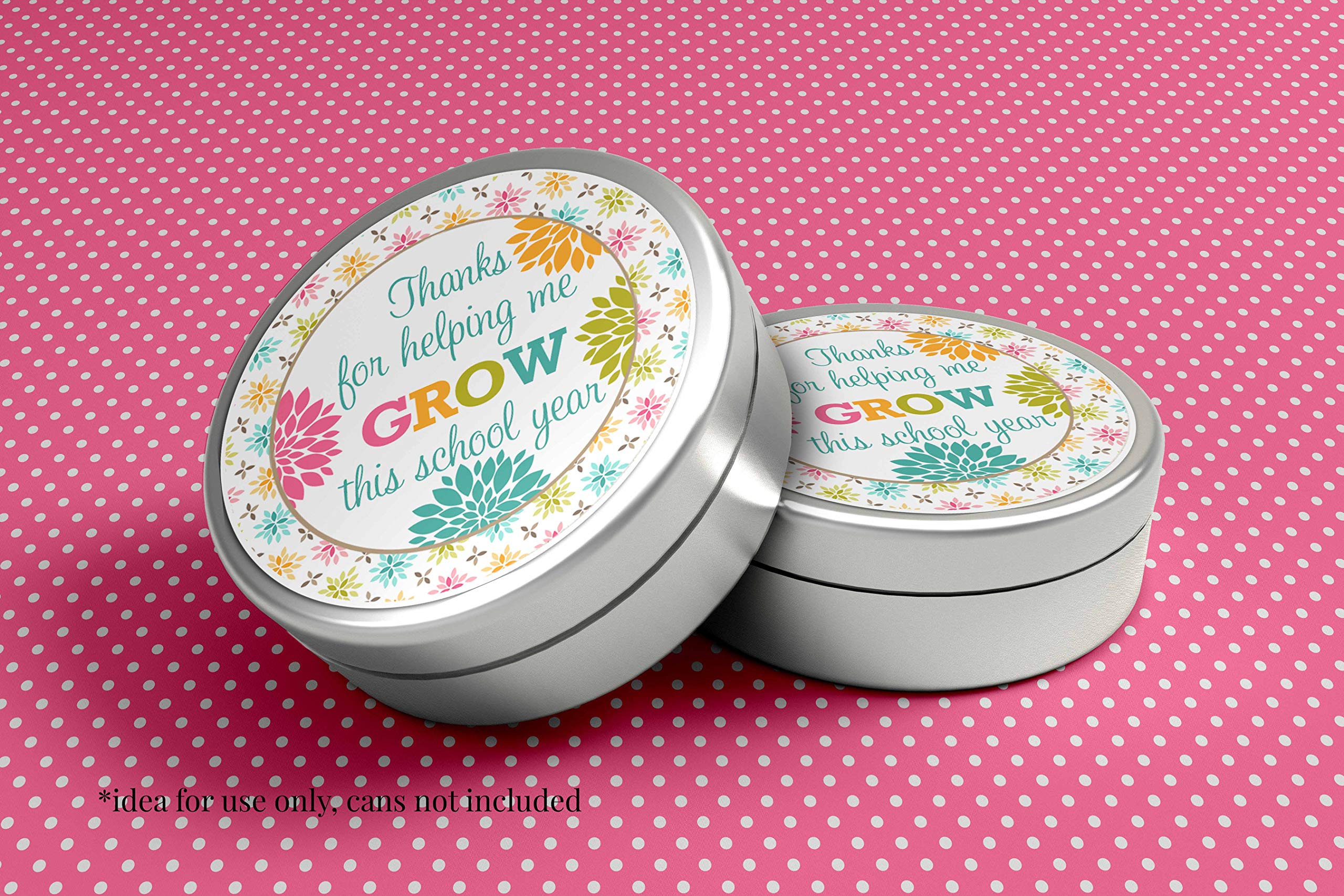 Helping Me Grow Flower Themed Teacher Appreciation Thank You Sticker Labels, 40 2" Party Circle Stickers by AmandaCreation, Great for Envelope Seals & Gift Bags