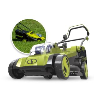 sun joe 24v-x2-17lm 48-volt 17-inch mulching walk-behind lawn mower w/11-gallon grass catcher & 6-position height adjustment, included, cordless, kit (w/ 2x 4.0-ah battery and charger)