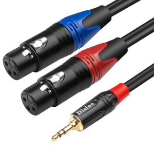 disino dual female xlr to 3.5mm y-splitter cable, unbalanced xlr female to 1/8 inch mini jack trs stereo aux interconnect audio mic breakout patch cord - 3.3 feet/1 meter