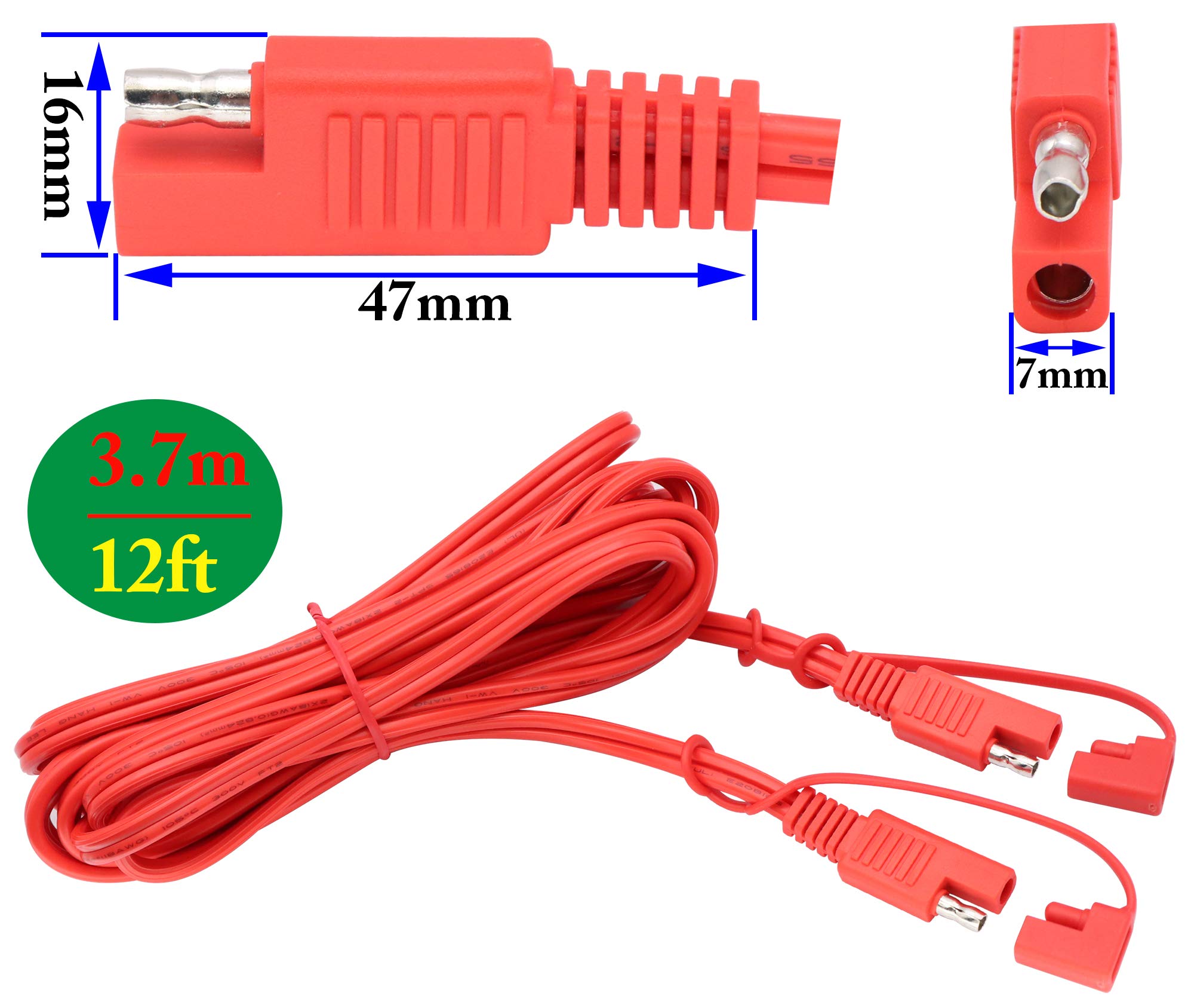 zdyCGTime SAE Power Automotive Extension Cable SAE to SAE Extension Cable 18 Gauge 2 Pin Wire Harness Heavy Duty DC Cord Quick Disconnect/Connect with Waterproof Cap18 AWG 12Ft/3.7m