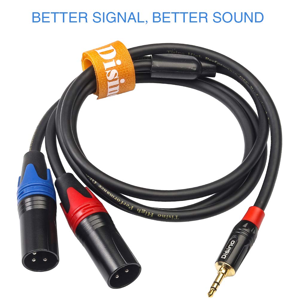 Disino 1/8 Inch to Dual XLR Male Y-Splitter Cable,Unbalanced 3.5mm Mini Jack TRS Stereo Aux to Double Male XLR Adapter Interconnect Breakout Patch Cord - 3.3 Feet/1 Meter