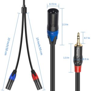 Disino 1/8 Inch to Dual XLR Male Y-Splitter Cable,Unbalanced 3.5mm Mini Jack TRS Stereo Aux to Double Male XLR Adapter Interconnect Breakout Patch Cord - 3.3 Feet/1 Meter