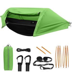 tianyaoutdoor camping hammock with mosquito net and rainfly lightweight portable sleeping hammock tent backpacker travel outdoor gear (green)