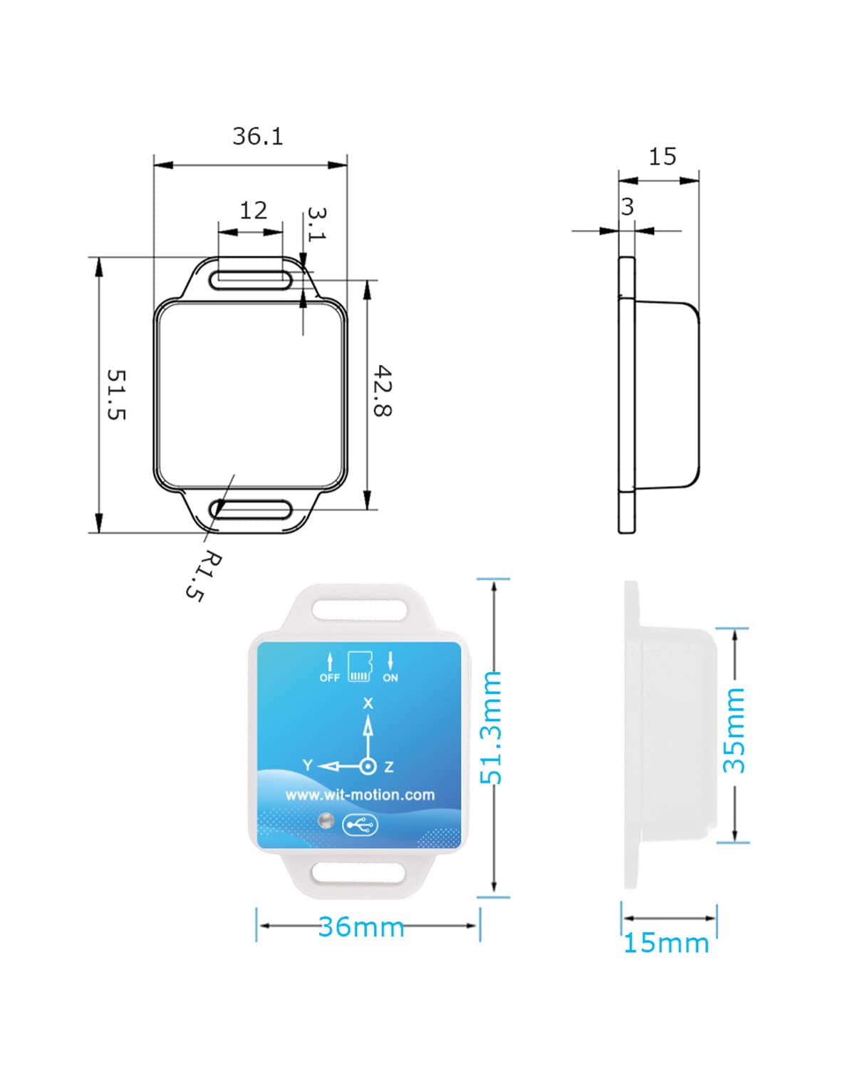 【9-Axis Offline Accelerometer Data Logger】WT901SDCL High-Precision Gyroscope+Angle (XY 0.05° Accuracy)+Magnetometer with Kalman Filtering, MPU9250 200Hz Inclinometer Sensor with 16G SD Card