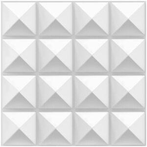 troystudio acoustic sound diffuser panels, 12 x 12 x 1 inches 16 pcs pvc plastic wall panel, recording studio acoustical treatments diffusion panel, 3d art decorative ceiling tiles (pyramid, white)