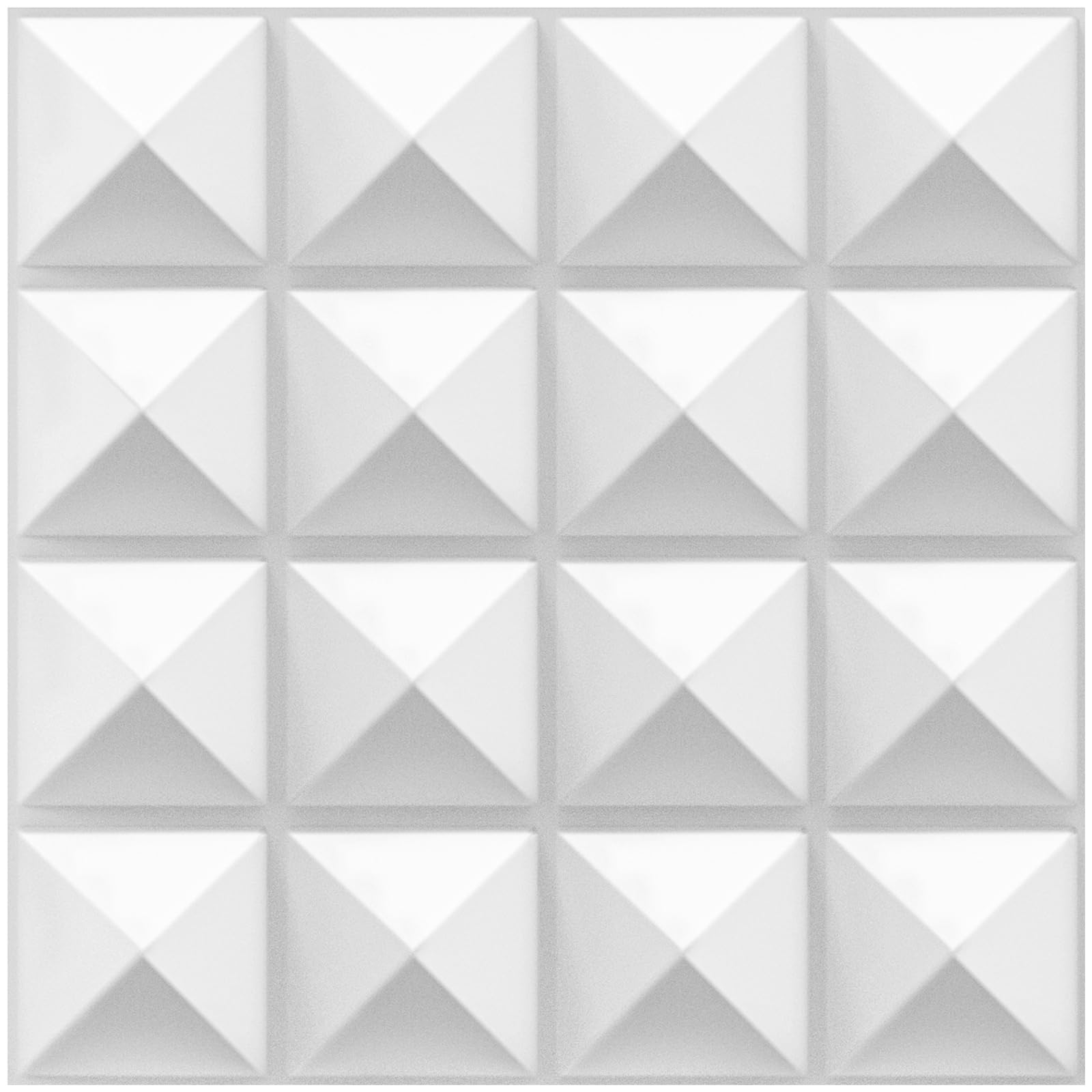 TroyStudio Acoustic Sound Diffuser Panels, 12 X 12 X 1 inches 16 Pcs PVC Plastic Wall Panel, Recording Studio Acoustical Treatments Diffusion panel, 3d Art Decorative Ceiling Tiles (Pyramid, White)