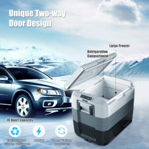 COSTWAY Portable Car Refrigerator, -14.8°F to 50°F, 70-Quart Compressor Travel Fridge with Two-way Open Door, Operating Panel, Groove Design, Compact RV Cooler and Freezer for Outdoor and Home Use