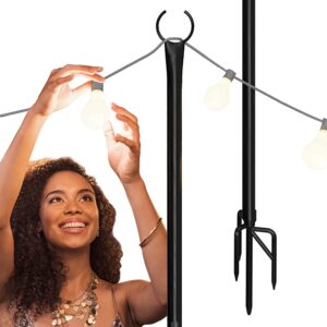 holiday styling string light poles for outdoor string lights - metal light pole w/hooks for outdoor string lighting - patio light accessories ideal for backyard, weddings, and parties