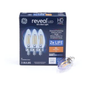 ge reveal 40-watt eq b10 color-enhancing 42544 dimmable decorative light bulb (3-pack) candelabra base (e12)