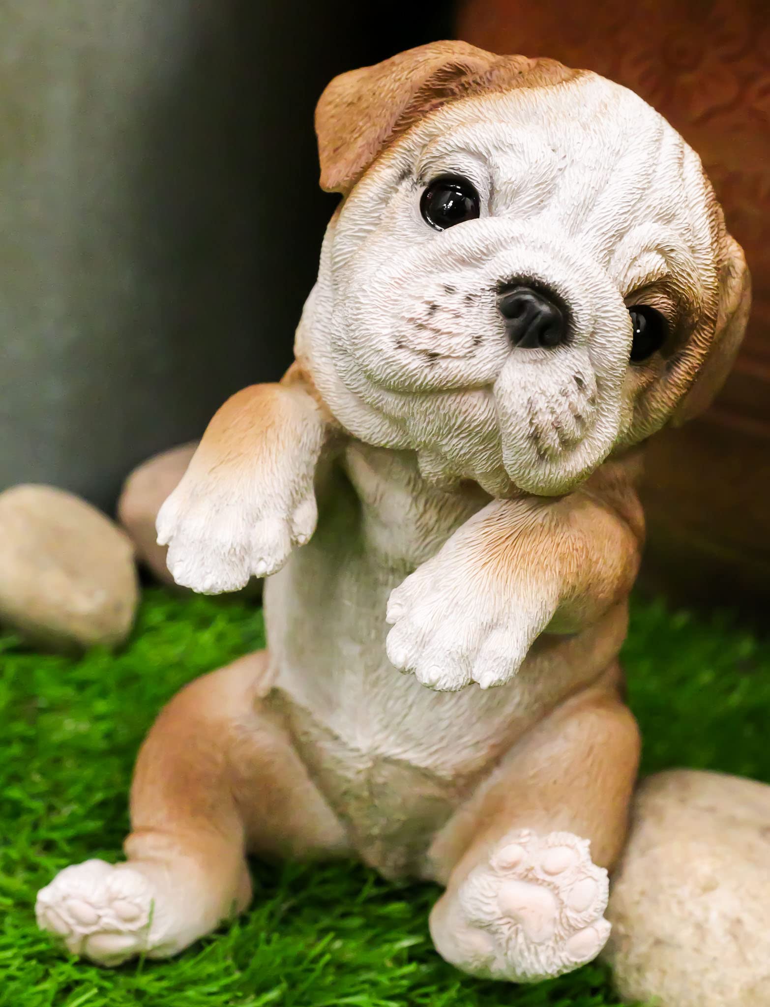 Ebros Lifelike Pot Pal Hanging Bulldog Puppy Pooch Dog Statue 7.5" Tall with Glass Eyes Hand Painted Realistic Bulldogs Pedigree Dogs Decor Figurine Animal Pet Sculpture Garden Patio Decorative