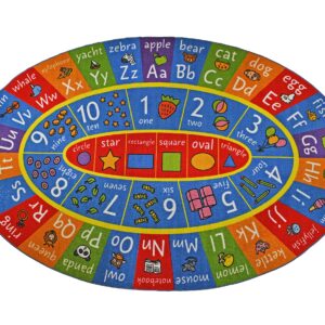 KC Cubs Playtime Collection ABC Alphabet, Numbers and Shapes Educational Learning & Game Area Oval Rug Carpet for Kids and Children Bedrooms and Playroom, Multicolor, 7' 8" x 9' 10'' (KCP010033-8x10)