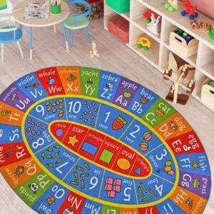 KC Cubs Playtime Collection ABC Alphabet, Numbers and Shapes Educational Learning & Game Area Oval Rug Carpet for Kids and Children Bedrooms and Playroom, Multicolor, 7' 8" x 9' 10'' (KCP010033-8x10)