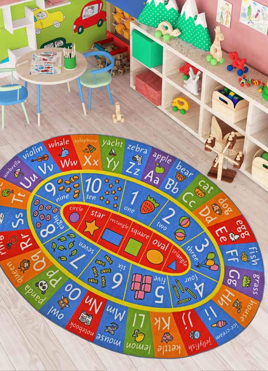 KC Cubs Playtime Collection ABC Alphabet, Numbers and Shapes Educational Learning & Game Area Oval Rug Carpet for Kids and Children Bedrooms and Playroom, Multicolor, 7' 8" x 9' 10'' (KCP010033-8x10)