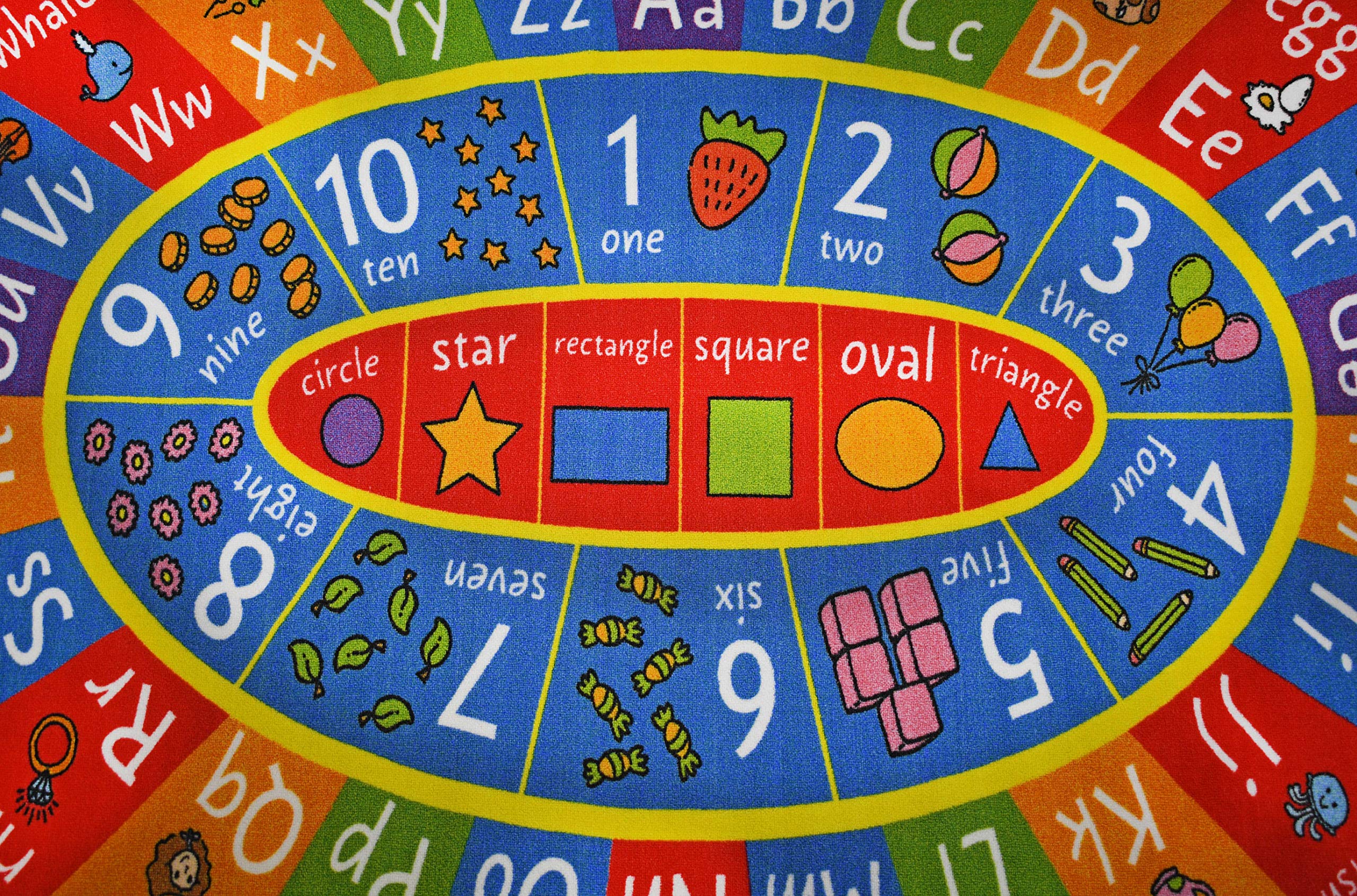 KC Cubs Playtime Collection ABC Alphabet, Numbers and Shapes Educational Learning & Game Area Oval Rug Carpet for Kids and Children Bedrooms and Playroom, Multicolor, 7' 8" x 9' 10'' (KCP010033-8x10)