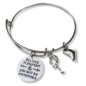 figure skating bracelet, ice skating jewelry, ice skate believe in yourself & you will be unstoppable charm bracelet - figure skating gifts