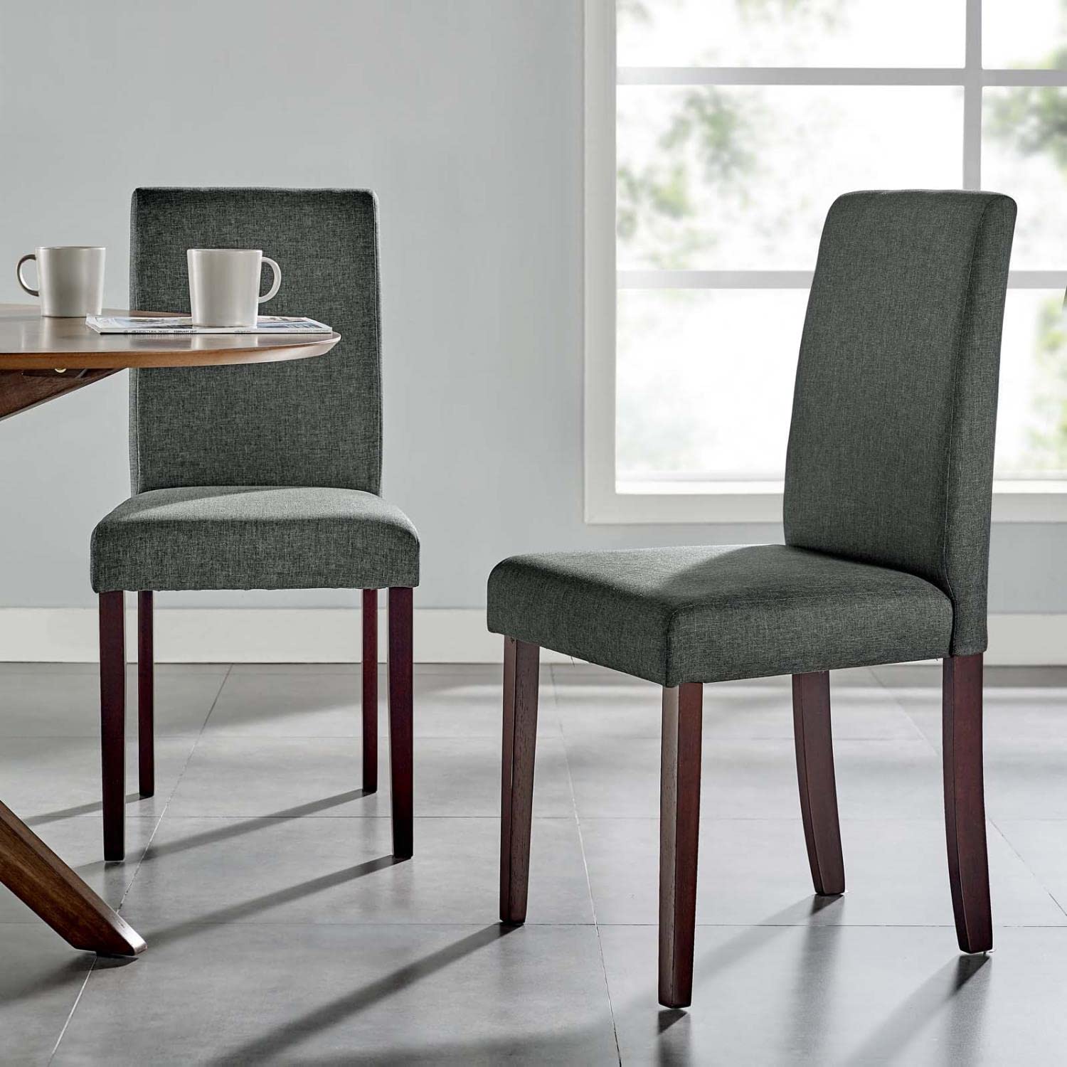 Modway Prosper Upholstered Fabric Dining Side Chair Set of 2, Gray