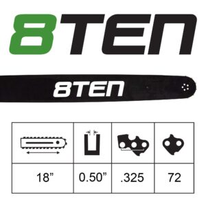 8TEN 18 Inch Chainsaw Guide Bar .050 .325 72DL Chain for Husqvarna 136 137 141 142 440 Rancher 531300438 180SLGK095 Laminated