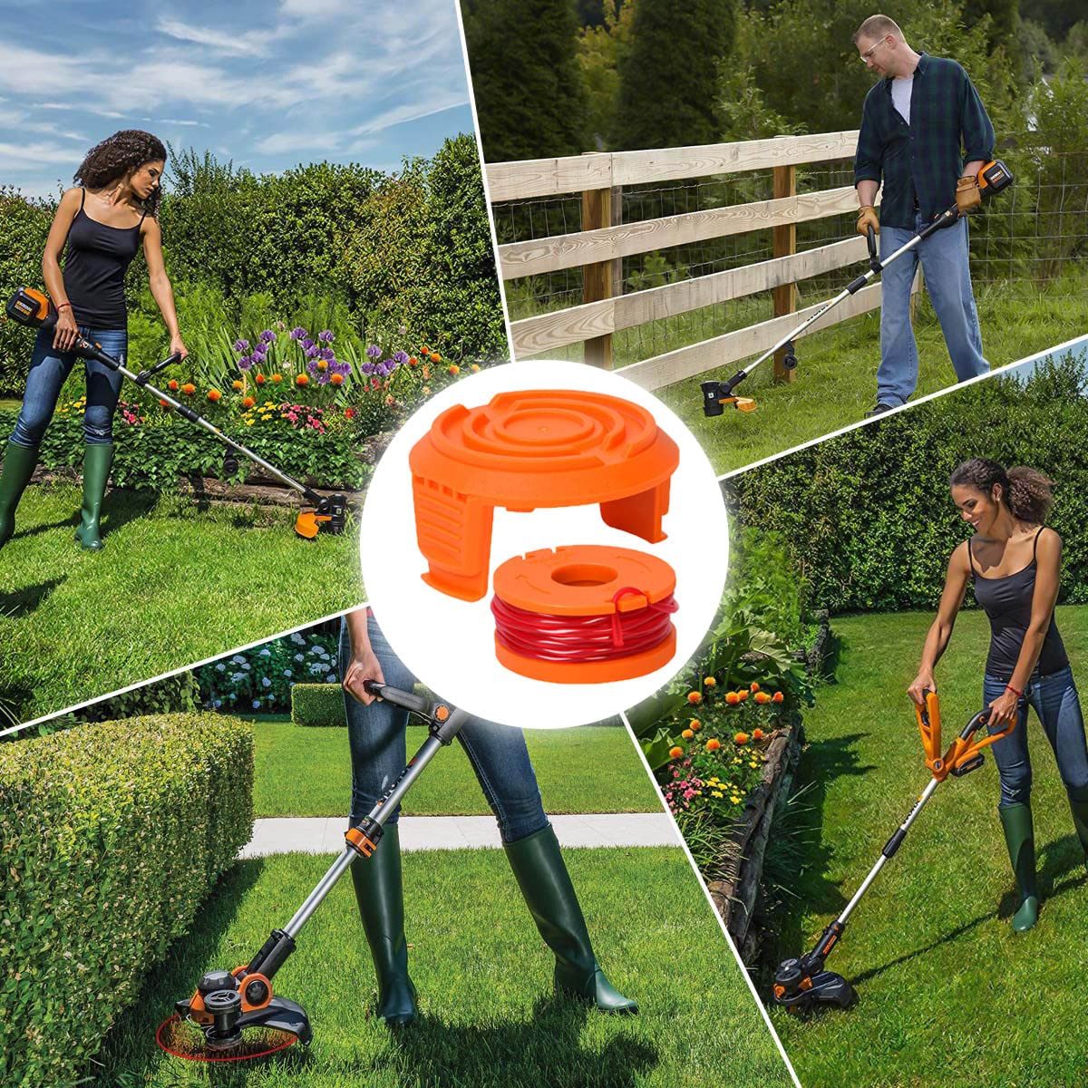 Generep Weed Eater String Replacement Trimmer Line for Worx WA0010 WG180 WG163 Spools,10 ft/0.065 Inch Trimmer String Refills Parts,WA6531 GT Spools Cap Cover(8 Spools, 2 Caps)