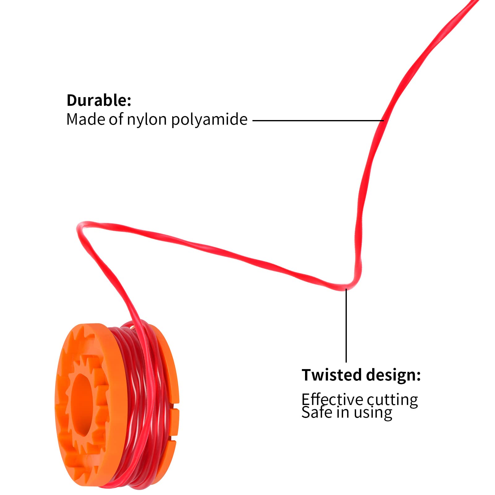 Generep Weed Eater String Replacement Trimmer Line for Worx WA0010 WG180 WG163 Spools,10 ft/0.065 Inch Trimmer String Refills Parts,WA6531 GT Spools Cap Cover(8 Spools, 2 Caps)