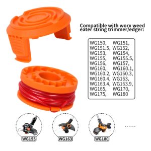 Generep Weed Eater String Replacement Trimmer Line for Worx WA0010 WG180 WG163 Spools,10 ft/0.065 Inch Trimmer String Refills Parts,WA6531 GT Spools Cap Cover(8 Spools, 2 Caps)