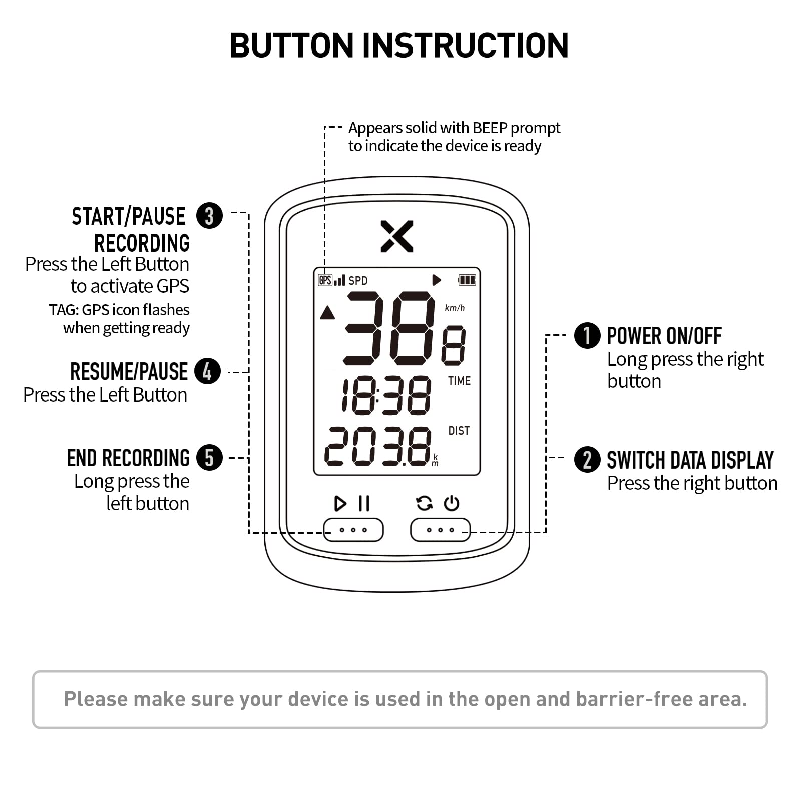 XOSS G GPS Bike Computer, Wireless Bluetooth Bike Speedometer and Odometer, Rechargeable Cycling Computer MTB Tracker with LCD Automatic Backlight Display, IPX7 Waterproof Fits All Bikes Electric Bike