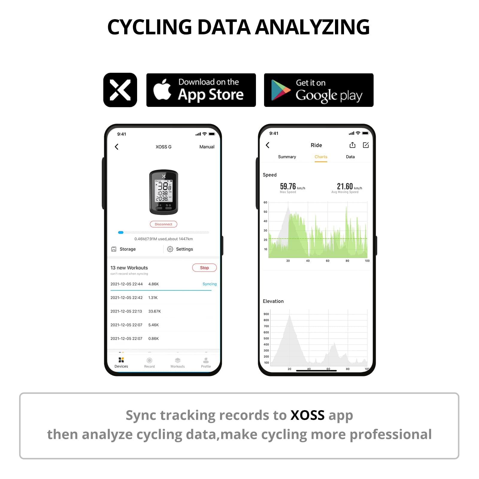 XOSS G GPS Bike Computer, Wireless Bluetooth Bike Speedometer and Odometer, Rechargeable Cycling Computer MTB Tracker with LCD Automatic Backlight Display, IPX7 Waterproof Fits All Bikes Electric Bike