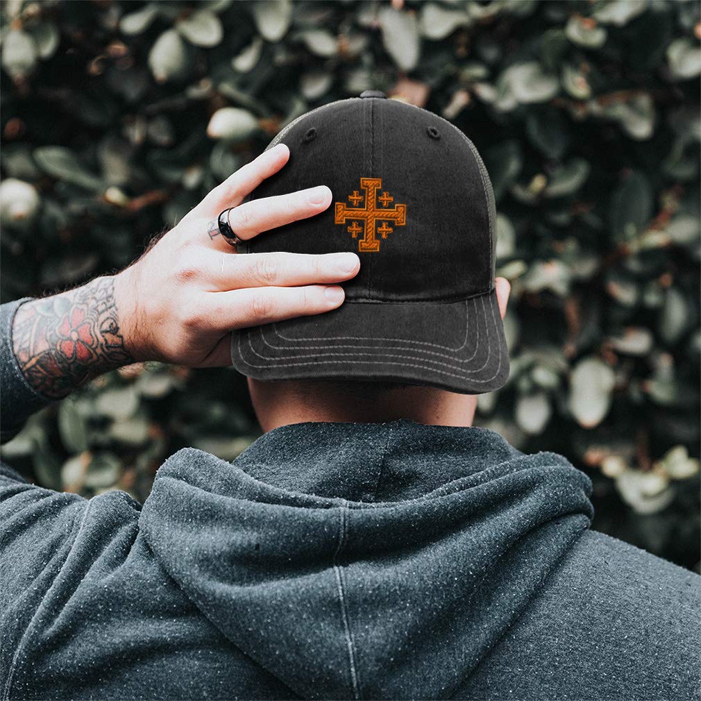 Baseball Cap Jerusalem Cross Crusader E Embroidery Cotton Soft Mesh Cap Snapback Black Charcoal Design Only