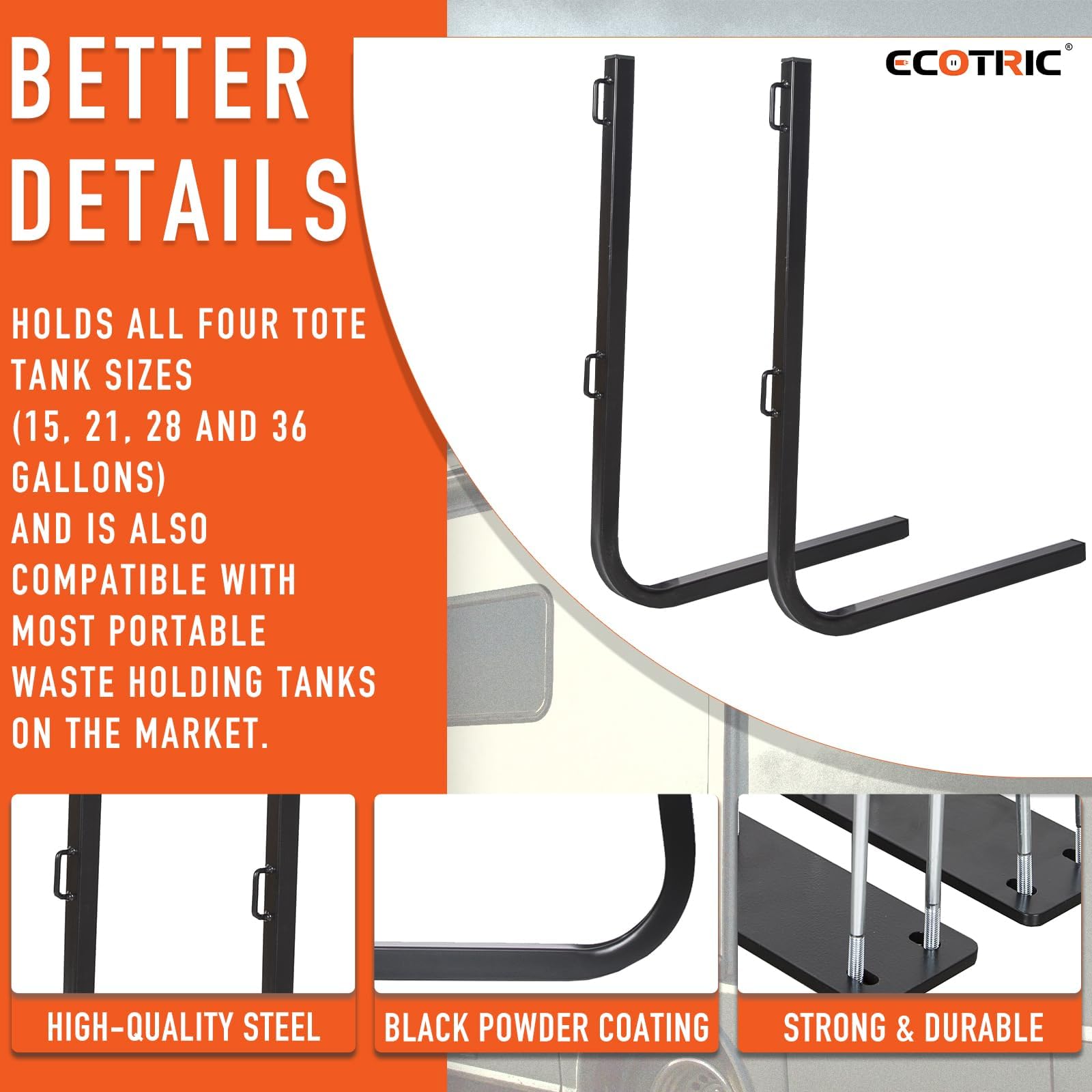 ECOTRIC RV Portable Waste Tote Tank Carrier RV Bumper Rack Support Bracket with Heavy-Duty Straps Secure Water Tank in Place During Travel