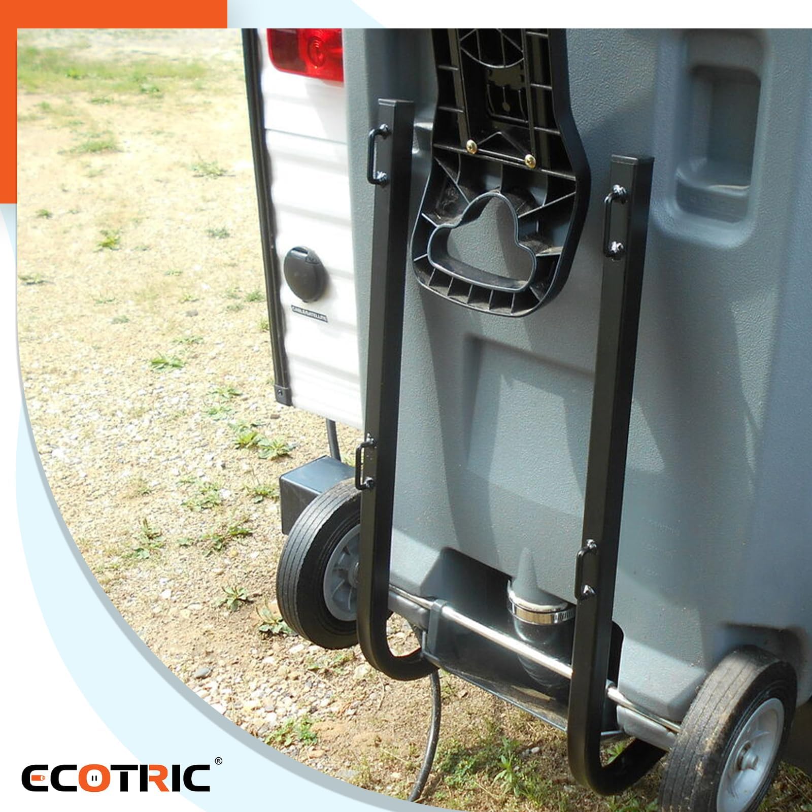 ECOTRIC RV Portable Waste Tote Tank Carrier RV Bumper Rack Support Bracket with Heavy-Duty Straps Secure Water Tank in Place During Travel