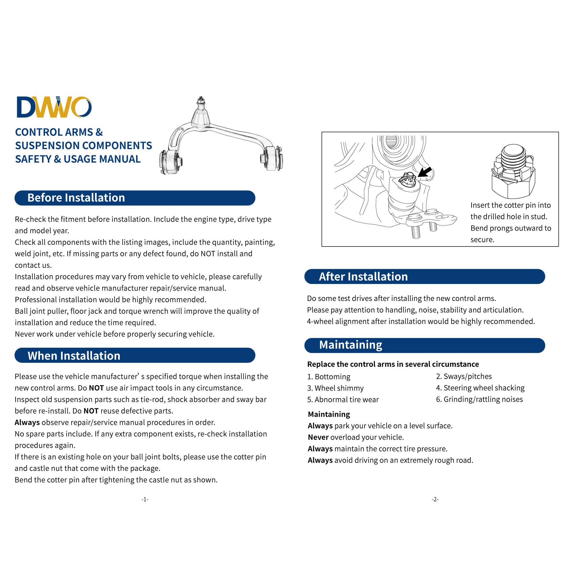 DWVO Front Control Arm Kit Compatible with 2004-2008 Ford F-150 New Body (NOT Heritage), 2006-2008 Lincoln Mark LT (all models)